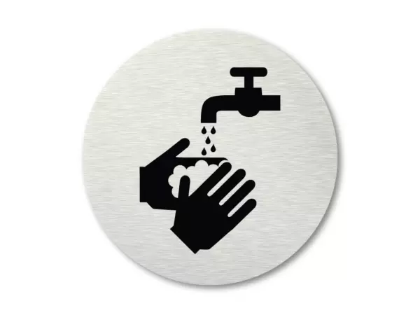 Pictogram Handen wassen rvs look rond Ø 8,5 cm