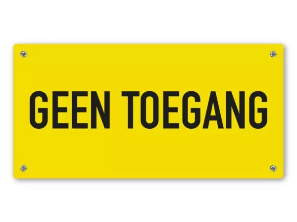 Tekstbord Betreden op eigen risico 20 x 10 cm geel