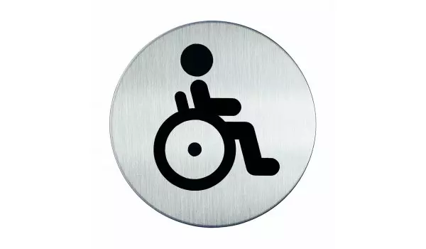 Pictogram Rolstoel, WC Mindervaliden, Miva | rvs rond 8,3 cm zelfklevend