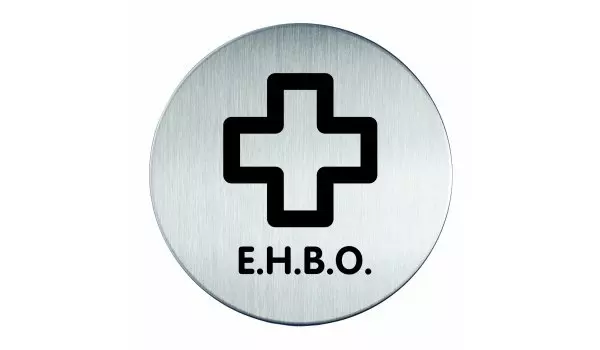 Pictogram EHBO | rvs rond 8,3 cm zelfklevend