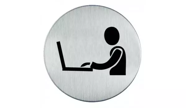 Pictogram Flexplek, Werkplek | rvs rond 8,3 cm zelfklevend