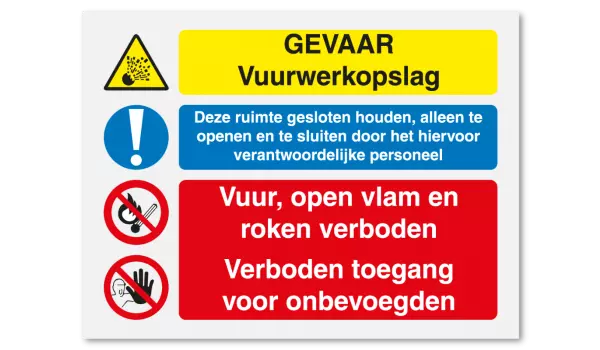 Gevaar vuurwerkopslag - vuur, open vlam en roken - onbevoegden verboden ...