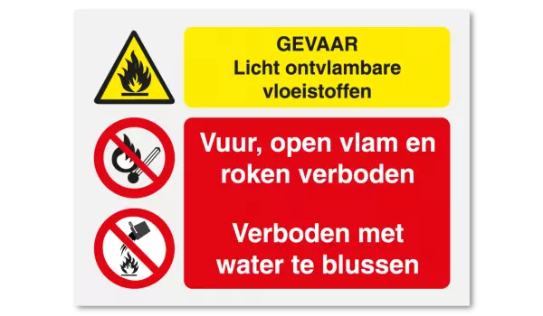 Gevaar licht ontvlambare vloeistoffen - vuur, open vlam en roken ...