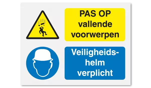 Vallende voorwerpen - veiligheidshelm verplicht vanaf 20 x 15 cm