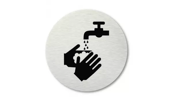 Pictogram Handen wassen rvs look rond Ø 8,5 cm