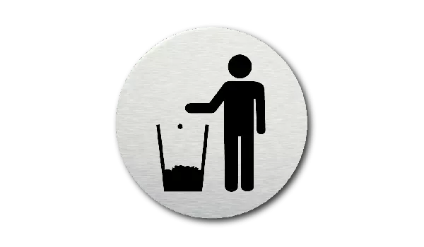 Pictogram Afval prullenbak rvs look rond Ø 8,5 cm