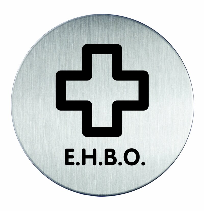 Pictogram EHBO | rvs rond 8,3 cm zelfklevend