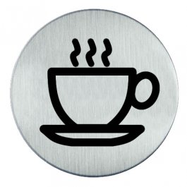 Pictogram Koffie, Kantine of Koffiemachine| rvs rond 8,3 cm zelfklevend
