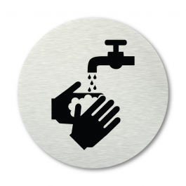 Pictogram Handen wassen rvs look rond Ø 8,5 cm