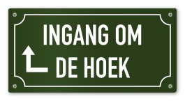 Tekstbord Ingang om de hoek pijl links 20 x 10 cm groen
