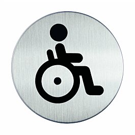 Pictogram Rolstoel, WC Mindervaliden, Miva | rvs rond 8,3 cm zelfklevend